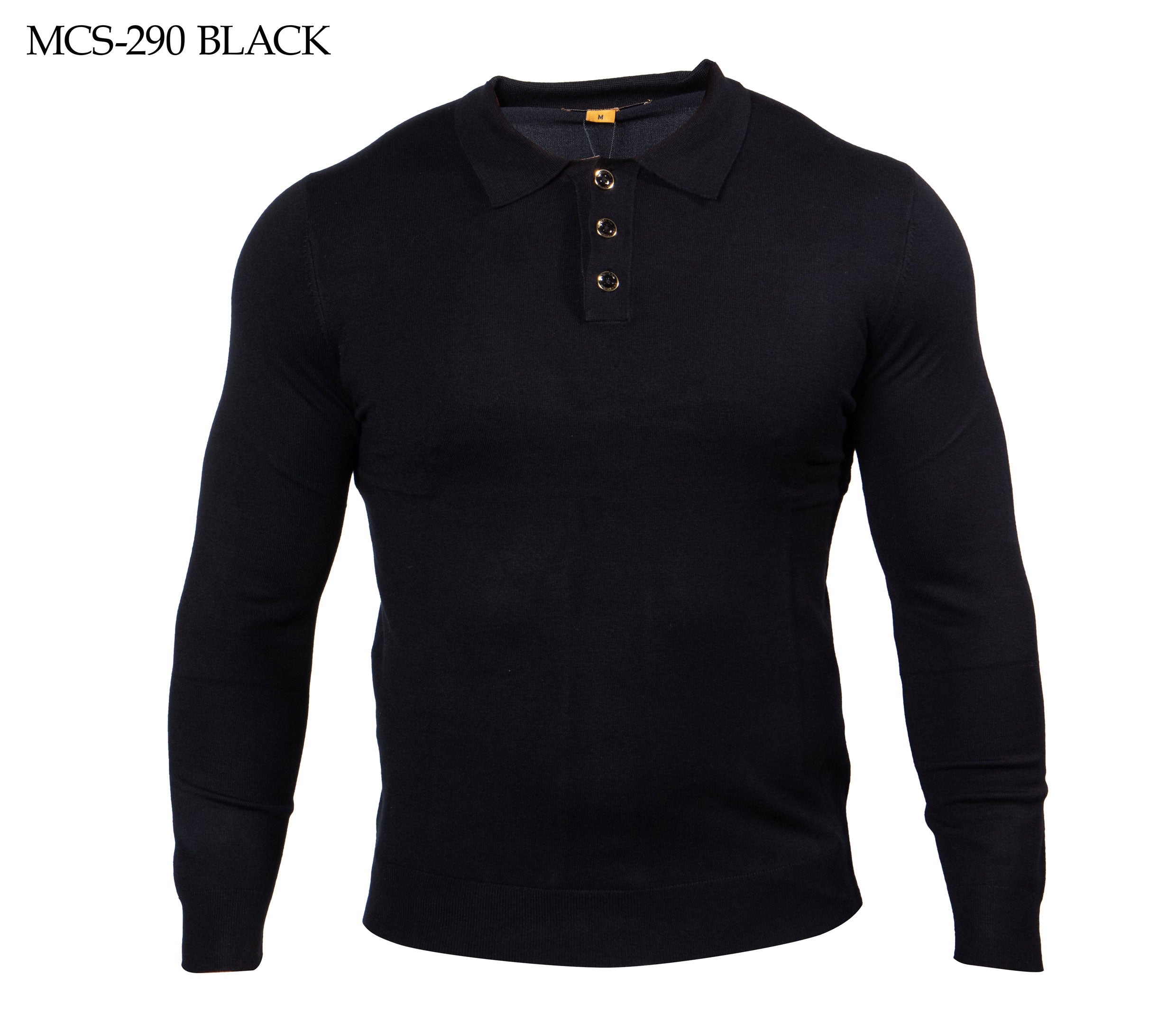 Prestige Long Sleeve 3 Button Polo Knit MCS-290 - Men's Polo Sweater ...